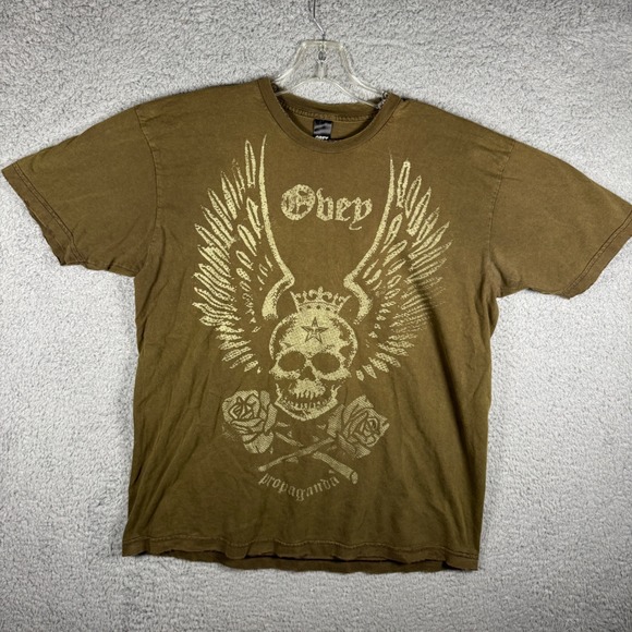 Obey | Shirts | Y2k Obey Propaganda Skull Wings Graphic Tshirt Xl Brown ...